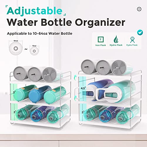 Leligooli Water Bottle Organizer for Cabinet, 3-Shelf Height Adjustable Plastic Water Bottle Storage Rack, Expandable Water Bottle Holder for Kitchen Cabinets,Countertop,Pantry(Holds 15 Bottles)