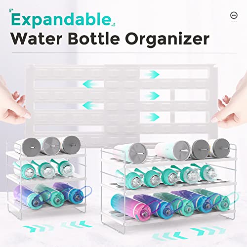 Leligooli Water Bottle Organizer for Cabinet, 3-Shelf Height Adjustable Plastic Water Bottle Storage Rack, Expandable Water Bottle Holder for Kitchen Cabinets,Countertop,Pantry(Holds 15 Bottles)