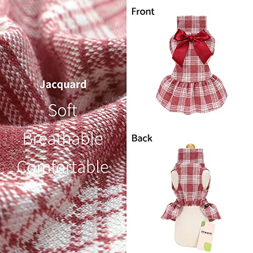 Fitwarm Dog Christmas Outfit, Winter Dog Dress, Dog Clothes for Small Dogs Girl, Turtleneck Plaid Pet Costume, Cat Apparel, Red, XXS