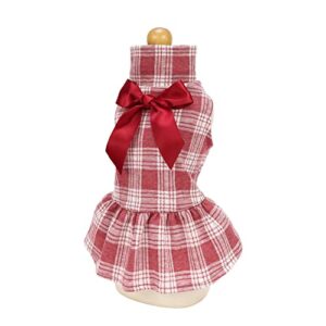 Fitwarm Dog Christmas Outfit, Winter Dog Dress, Dog Clothes for Small Dogs Girl, Turtleneck Plaid Pet Costume, Cat Apparel, Red, XXS