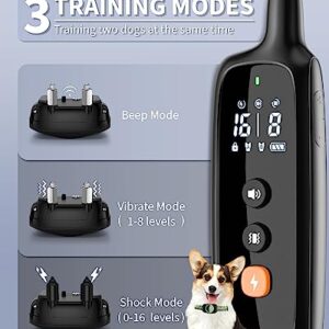 Dog Shock Collar for 2 Dogs, Dog Training Collar with Remote for Large Medium Small Dogs, Rechargeable E-Collar Waterproof Collars with 3 Training Modes, Range up to 3300Ft