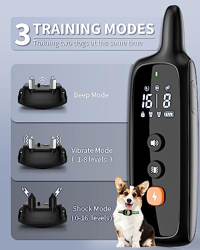 Dog Shock Collar for 2 Dogs, Dog Training Collar with Remote for Large Medium Small Dogs, Rechargeable E-Collar Waterproof Collars with 3 Training Modes, Range up to 3300Ft