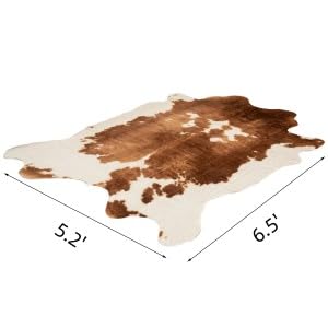 MustMat Faux Cowhide Area Rug Brown Cow Rug Western Decor for Living Room Approx 5.2' x 6.5'