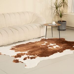 MustMat Faux Cowhide Area Rug Brown Cow Rug Western Decor for Living Room Approx 5.2' x 6.5'