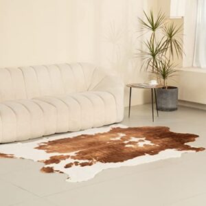 MustMat Faux Cowhide Area Rug Brown Cow Rug Western Decor for Living Room Approx 5.2' x 6.5'