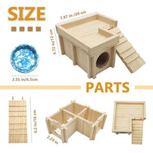 Acsist Wooden Hamster Hideout Hamster Wood House with Ladder Habitats Decor Detachable Small Animals Cage Accessories for Hamster Rat Gerbils and Other Small Pets