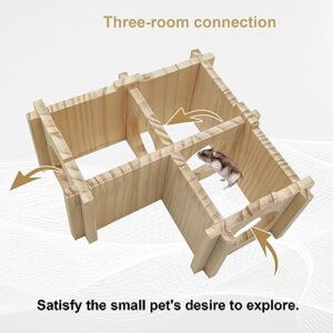 Acsist Wooden Hamster Hideout Hamster Wood House with Ladder Habitats Decor Detachable Small Animals Cage Accessories for Hamster Rat Gerbils and Other Small Pets