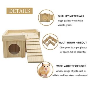 Acsist Wooden Hamster Hideout Hamster Wood House with Ladder Habitats Decor Detachable Small Animals Cage Accessories for Hamster Rat Gerbils and Other Small Pets