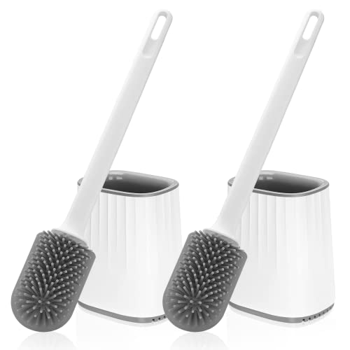 SetSail Silicone Toilet Brush, 2 Pack Toilet Bowl Brush and Holder Toilet Scrubber with Silicone Bristles Flat Flexible Toilet Brushes for Bathroom with Holder Toilet Cleaner Brush