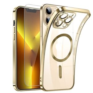 magnetic clear for iphone 13 pro case with magsafe [integrated camera protection glass] [bare iphone exterior] silicone cover slim thin [non-yellowing] anti-fingerprint scratch wireless charging