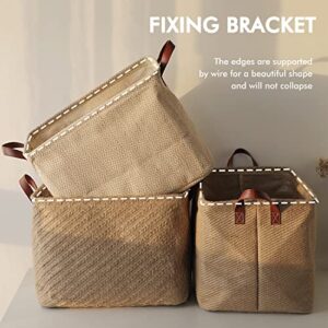 HUATK Woven Jute Storage Baskets - Decorative Storage Bins Foldable Organizing Baskets for Shelves Books Toys