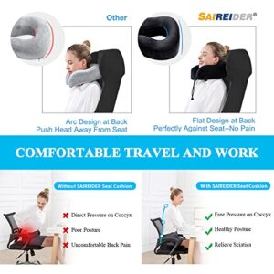 SAIREIDER Travel Neck Pillow & Office Chair Seat Cushion Bundle-100% Memory Foam Comfortable Airplane Neck Pillows for Travel & Tailbone Pain Relief Car Seat Cushions