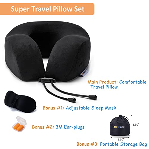 SAIREIDER Travel Neck Pillow & Office Chair Seat Cushion Bundle-100% Memory Foam Comfortable Airplane Neck Pillows for Travel & Tailbone Pain Relief Car Seat Cushions