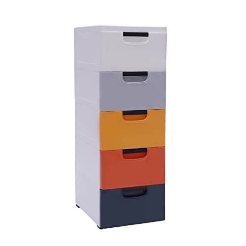 Narrow Plastic Drawers Dresser with 5 Drawers, 15.75 x 11.81 x 33.07inches Plastic Tower Closet Organizer with Wheels Suitable for Apartments Condos And Dorm Rooms, Gdrasuya10 (Colorful B)