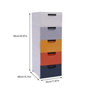 Narrow Plastic Drawers Dresser with 5 Drawers, 15.75 x 11.81 x 33.07inches Plastic Tower Closet Organizer with Wheels Suitable for Apartments Condos And Dorm Rooms, Gdrasuya10 (Colorful B)