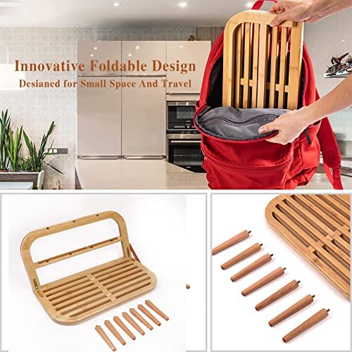 Bamboo Baby Bottle Drying Rack, Space Saving Kitchen Drying Rack & Bottle Holder for Plastic Bag, Cup, Glass, Dish, Accessories, Reusable Ziplock and Freezer Bag Dryer Rack