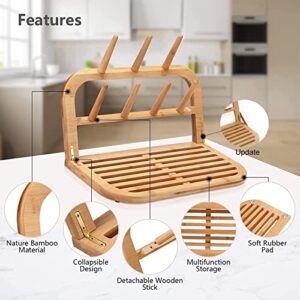 Bamboo Baby Bottle Drying Rack, Space Saving Kitchen Drying Rack & Bottle Holder for Plastic Bag, Cup, Glass, Dish, Accessories, Reusable Ziplock and Freezer Bag Dryer Rack