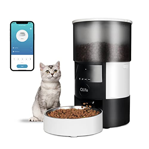 QLIFE Automatic Cat Dog Feeder: Dry Food Dispenser for Dog, Auto Pet Feeder, Portion Control Automatic Dog Feeder (Black WiFi, 3L)