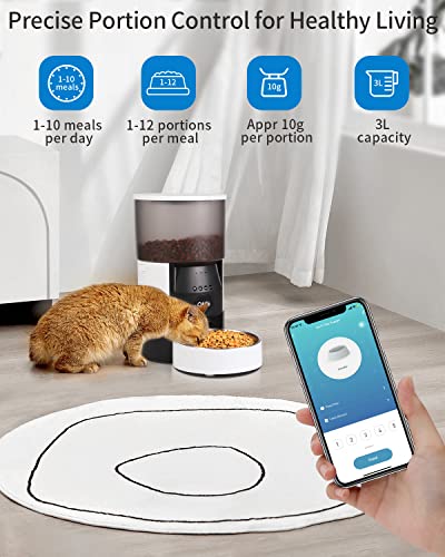 QLIFE Automatic Cat Dog Feeder: Dry Food Dispenser for Dog, Auto Pet Feeder, Portion Control Automatic Dog Feeder (Black WiFi, 3L)