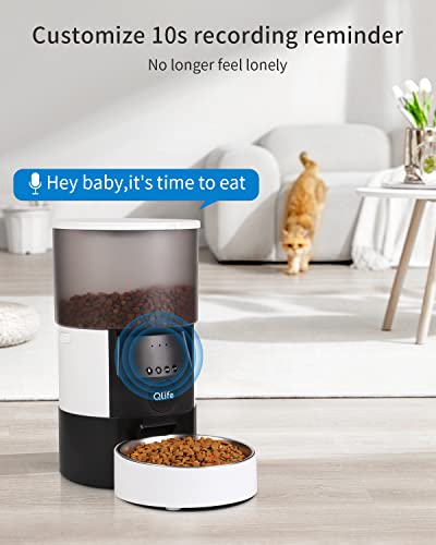 QLIFE Automatic Cat Dog Feeder: Dry Food Dispenser for Dog, Auto Pet Feeder, Portion Control Automatic Dog Feeder (Black WiFi, 3L)