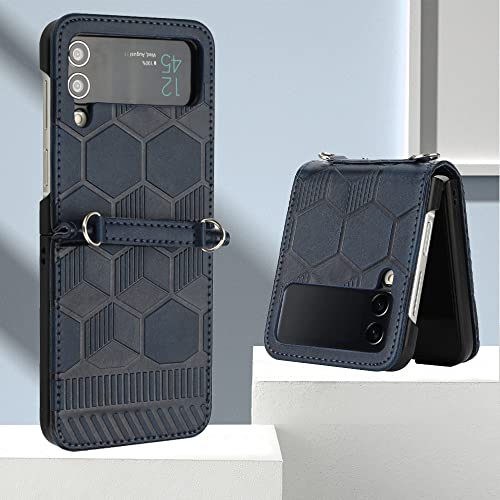 NVWA Compatible with Samsung Galaxy Flip 4 Case Football Pattern Series Full Body Dark Blue Leather Phone Protective Cover for Samsung Galaxy Z Flip4 5G