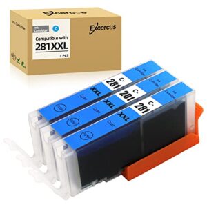 excercus cli-281 cyan ink cartridge replacement for canon cli-281xxl 281xxl 281 cyan use for canon pixma ts6320 tr7520 ts8120 ts8320 tr8520 ts9120 (2x cli-281xxl c)