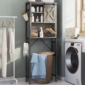 Itaar Over The Toilet Storage Cabinet, Farmhouse Bathroom Storage, 4-Tier Bathroom Shelves, Over Toilet Bathroom Organizer with Storage Bag and Hooks, Grey