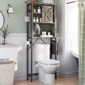 Itaar Over The Toilet Storage Cabinet, Farmhouse Bathroom Storage, 4-Tier Bathroom Shelves, Over Toilet Bathroom Organizer with Storage Bag and Hooks, Grey