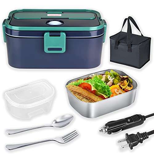 SYFTANT1MU Electric Lunch Box- 110V/12V/24V Portable Food Heater for Car/Office/School, 1.8L Stainless Steel Removable Container, Spoon and Carry Bag,60W Lunch Box