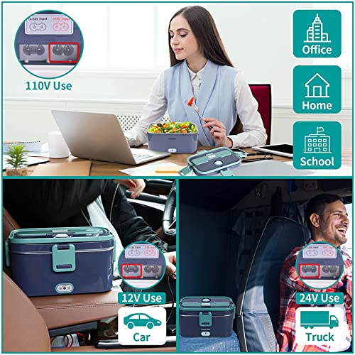 SYFTANT1MU Electric Lunch Box- 110V/12V/24V Portable Food Heater for Car/Office/School, 1.8L Stainless Steel Removable Container, Spoon and Carry Bag,60W Lunch Box