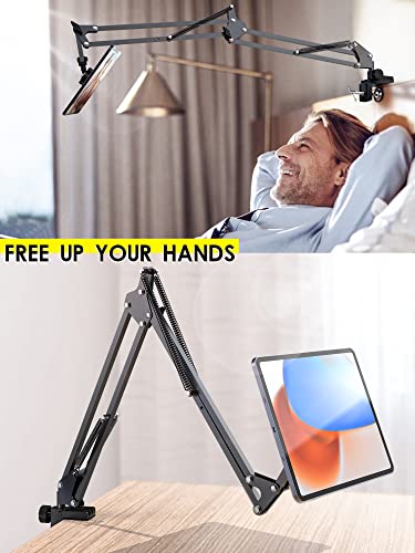 CACENCAN Phone Holder for Bed, Magnetic Phone Stand for Desk, 360° Rotation, MagSafe Cell Phone Stand, Clip Mountable Tablet Stand for Bed, Mic Boom Arm, Compatible with All Phone, Tablets-Space Black