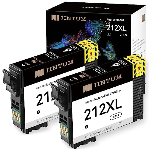 JINTUM 212XL Ink Cartridge Black Remanufactured Epson 212 Ink Cartridges for Epson 212XL T212XL for use with Expression Home XP-4100 XP-4105 Workforce WF-2850 WF-2830 Printer (2 Black)