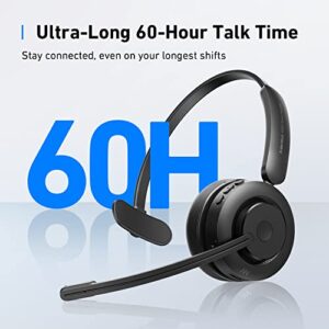 AnkerWork H300 Bluetooth Mono Headset with Leading Noise Cancelling Performance via CVC and 2 Mics, Bluetooth 5.1 with Dongle for PC and Phone, 60 Hours Talk Time, for Meetings/Classes/Call Centers