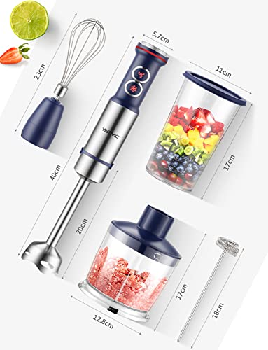 YISSVIC Hand Blender 1200W 5 In 1 Immersion Blender 12 Speed Stick Blender with 500ml Food Grinder 700ml Container Chopper Whisk Puree Infant Food, Smoothies, Sauces Soups