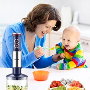 YISSVIC Hand Blender 1200W 5 In 1 Immersion Blender 12 Speed Stick Blender with 500ml Food Grinder 700ml Container Chopper Whisk Puree Infant Food, Smoothies, Sauces Soups