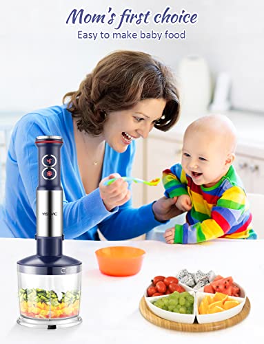 YISSVIC Hand Blender 1200W 5 In 1 Immersion Blender 12 Speed Stick Blender with 500ml Food Grinder 700ml Container Chopper Whisk Puree Infant Food, Smoothies, Sauces Soups