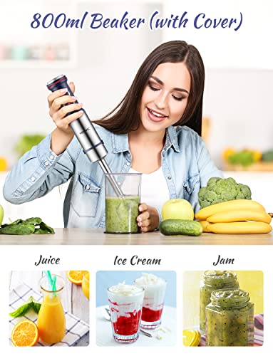 YISSVIC Hand Blender 1200W 5 In 1 Immersion Blender 12 Speed Stick Blender with 500ml Food Grinder 700ml Container Chopper Whisk Puree Infant Food, Smoothies, Sauces Soups