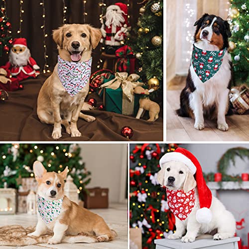 ADOGGYGO 4 Pack Dog Bandana Christmas Dog Scarf Triangle Bibs Kerchief Set Dog Christmas Costume Accessories Decoration for Medium Large Dogs Pets (Large, Christmas)