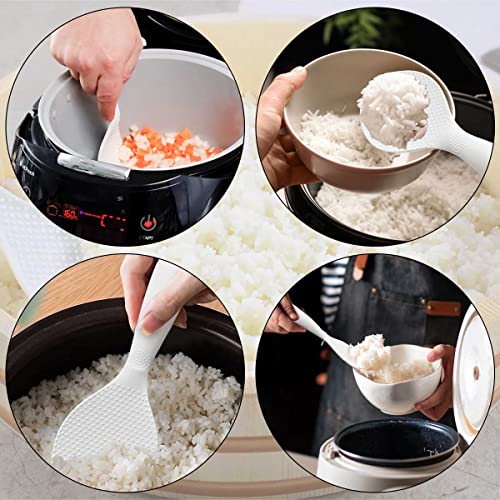 2 Pcs Rice Paddle Non-stick Standing Rice Serving Spoon Rice Potato Food Server Spatula Non Stick Stand-up Rice Scooper Kitchen Tools Cute Cooking Spoons Heat Resistant Cooker Scoop Paddle (White)