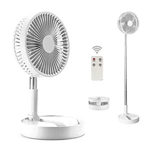 XLSBZ Portable Fan Rechargeable, Stand & Table fan Folding Telescopic & Adjustable Height for Office Home Outdoor Camping with remote (white)