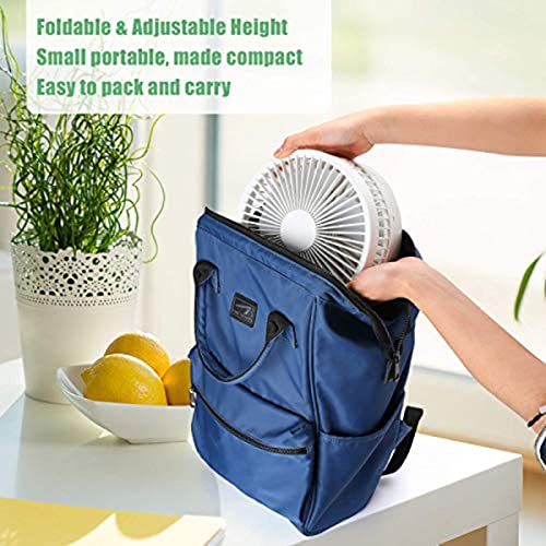 XLSBZ Portable Fan Rechargeable, Stand & Table fan Folding Telescopic & Adjustable Height for Office Home Outdoor Camping with remote (white)