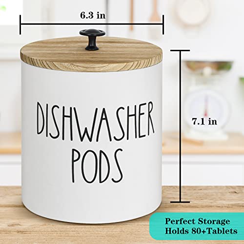 Rustic Round Dishwasher Pod Holder, Dishwasher Tablet Container for Kitchen Decor and Accessories, Wood Laundry Detergent Pods Container with Lid Laundry Detergent Storage, Kitchen Storage Container