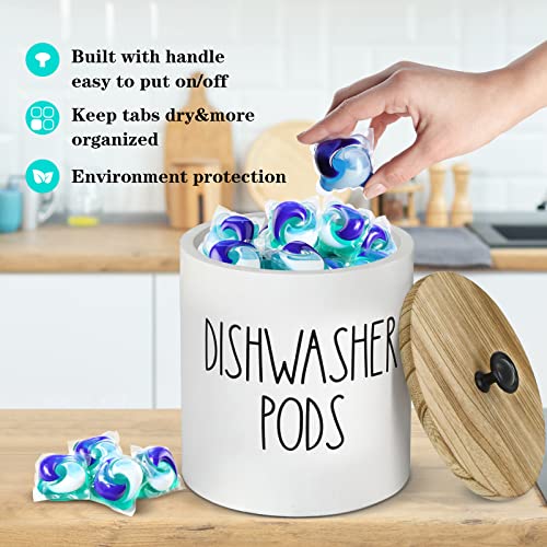 Rustic Round Dishwasher Pod Holder, Dishwasher Tablet Container for Kitchen Decor and Accessories, Wood Laundry Detergent Pods Container with Lid Laundry Detergent Storage, Kitchen Storage Container