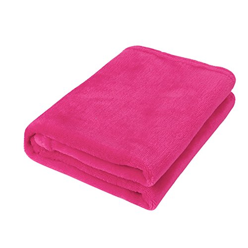 Firzero Throw Blanket Bed Blanket for Kids & Adults, Comfortable Warm Anti-Static Flannel Throw Blankets, 19x27 Inch Solid Color Plush Warm Blanket for Sofa, Car, Travel, Home, Office (Hot Pink)