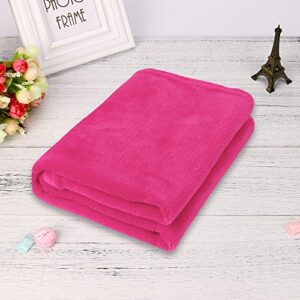 Firzero Throw Blanket Bed Blanket for Kids & Adults, Comfortable Warm Anti-Static Flannel Throw Blankets, 19x27 Inch Solid Color Plush Warm Blanket for Sofa, Car, Travel, Home, Office (Hot Pink)