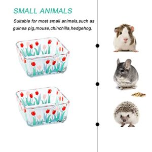 Acsist Hamster Food Bowl Small Animals Glass Water Bowl Food Dish Feeding Bowls for Guinea Pigs Gerbil Mouse Rat Chinchilla Hedgehog Sugar Glider(2 Pack,Red Daisy)