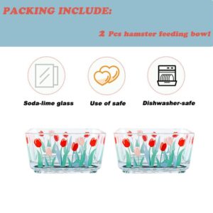 Acsist Hamster Food Bowl Small Animals Glass Water Bowl Food Dish Feeding Bowls for Guinea Pigs Gerbil Mouse Rat Chinchilla Hedgehog Sugar Glider(2 Pack,Red Daisy)