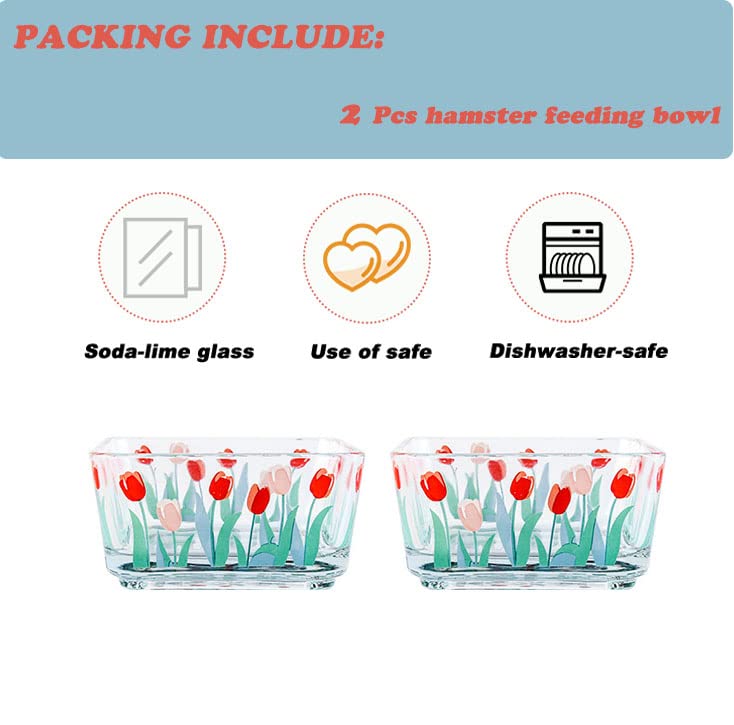 Acsist Hamster Food Bowl Small Animals Glass Water Bowl Food Dish Feeding Bowls for Guinea Pigs Gerbil Mouse Rat Chinchilla Hedgehog Sugar Glider(2 Pack,Red Daisy)