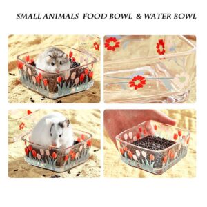 Acsist Hamster Food Bowl Small Animals Glass Water Bowl Food Dish Feeding Bowls for Guinea Pigs Gerbil Mouse Rat Chinchilla Hedgehog Sugar Glider(2 Pack,Red Daisy)