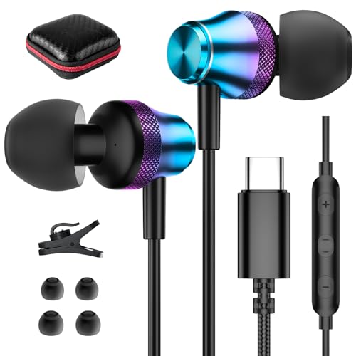 TITACUTE USB C Headphone Wired Earbuds for Samsung A53 A54 S23 S22 S21 S20 Galaxy Z Flip 5 Fold 4 in-Ear Noise Canceling Type C Earphone with Microphone for iPad 10 Pro Pixel 6 6a 7 7a OnePlus Rainbow